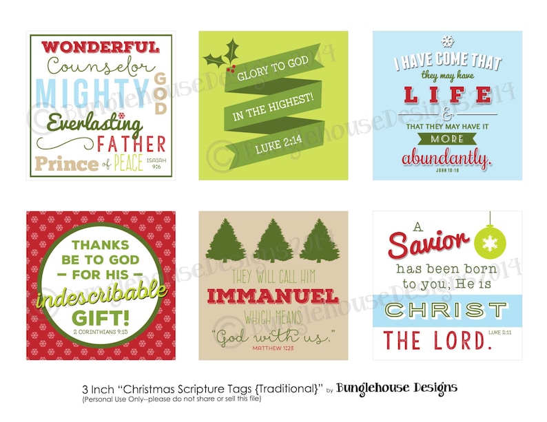 Printable Christmas Scripture Gift Tags DIY PRINTABLE - Etsy