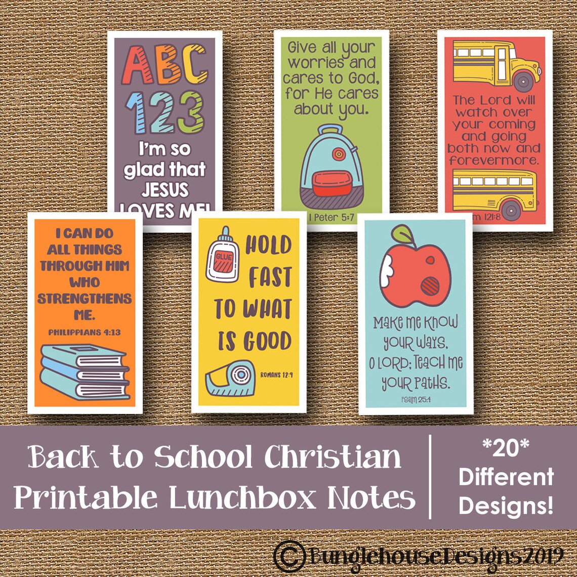 Back to School Lunch Box Notes for Kids | Printable Scripture Lunch ...