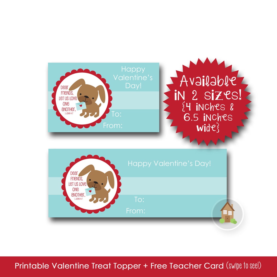 Kids Valentine Treat Bag Topper Puppy Dog Valentine DIY | Etsy