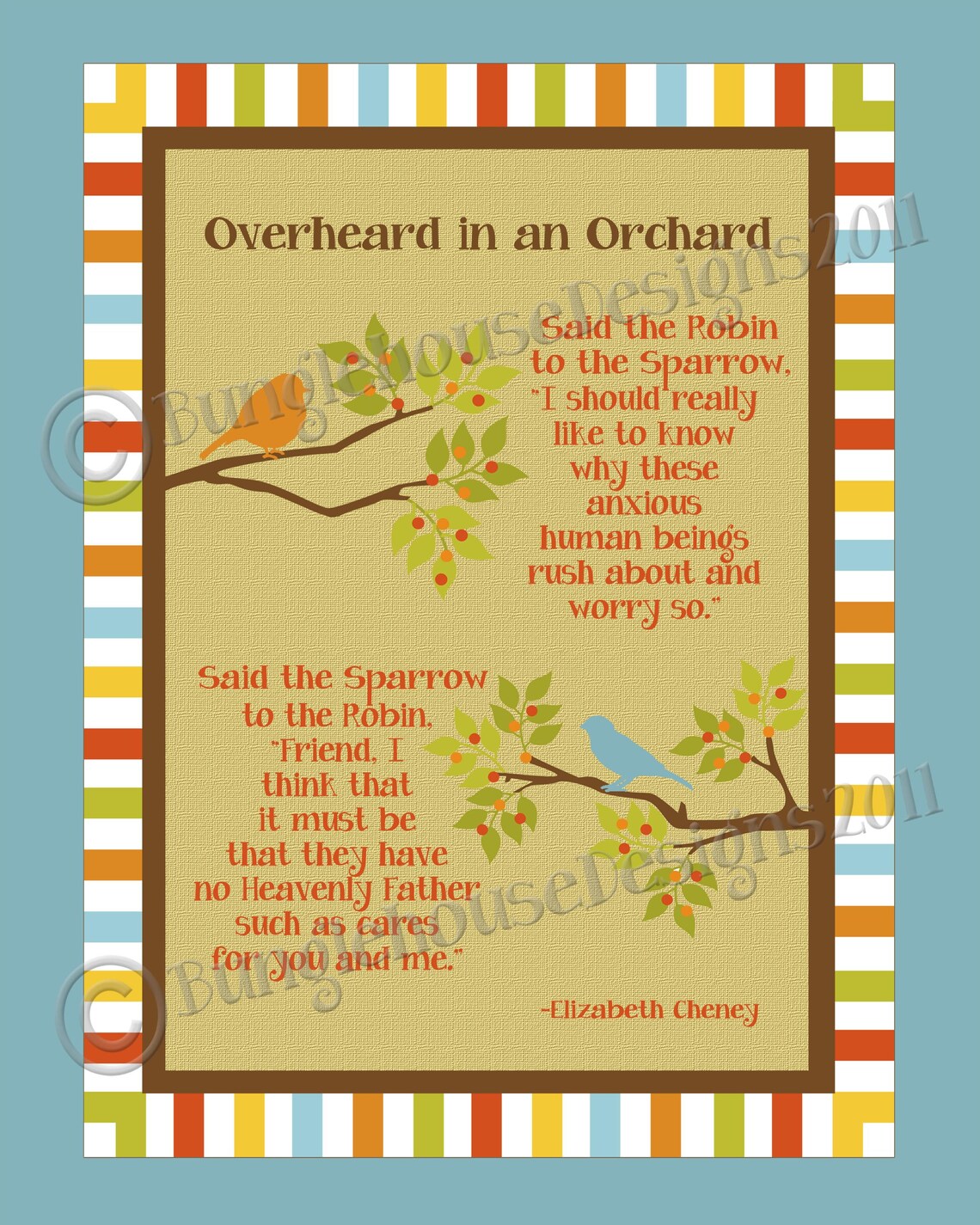 Overheard in an Orchard | 8x10 Printable Poem | Said the Robin to the ...