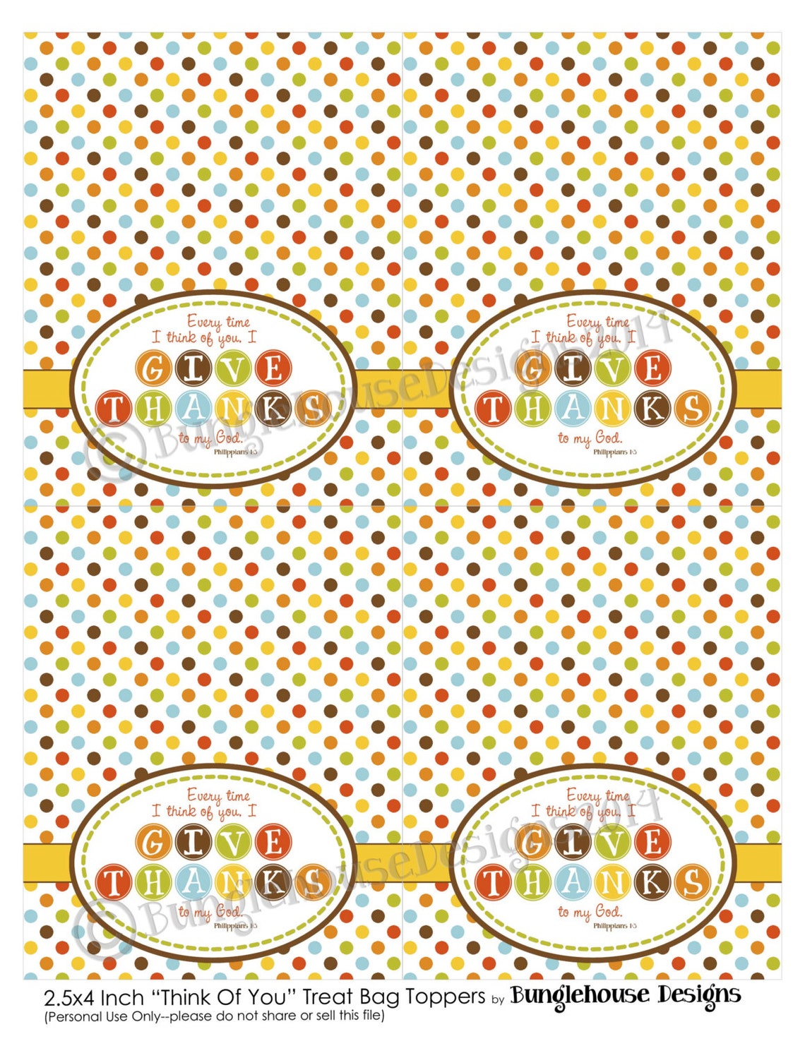 Thanksgiving Treat Bag Toppers Scripture Bible Verse - Etsy