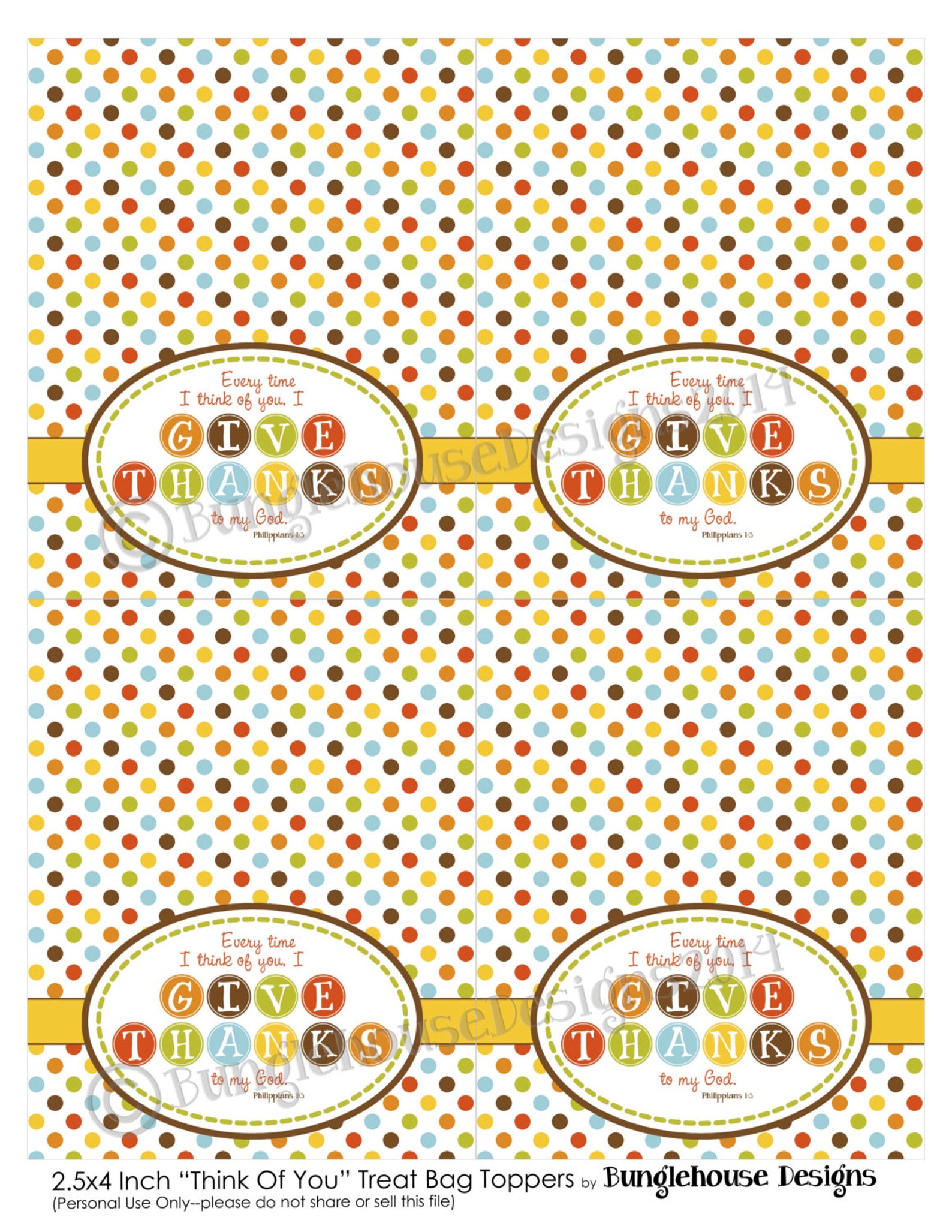 Thanksgiving Treat Bag Toppers Scripture Bible Verse | Etsy