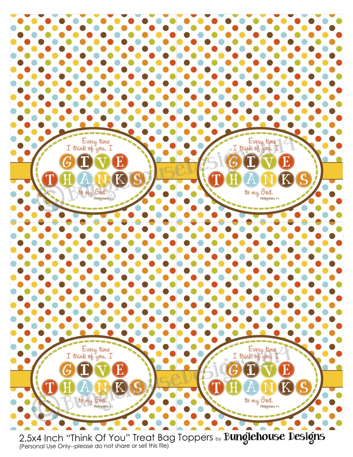 Thanksgiving Treat Bag Toppers Scripture Bible Verse | Etsy