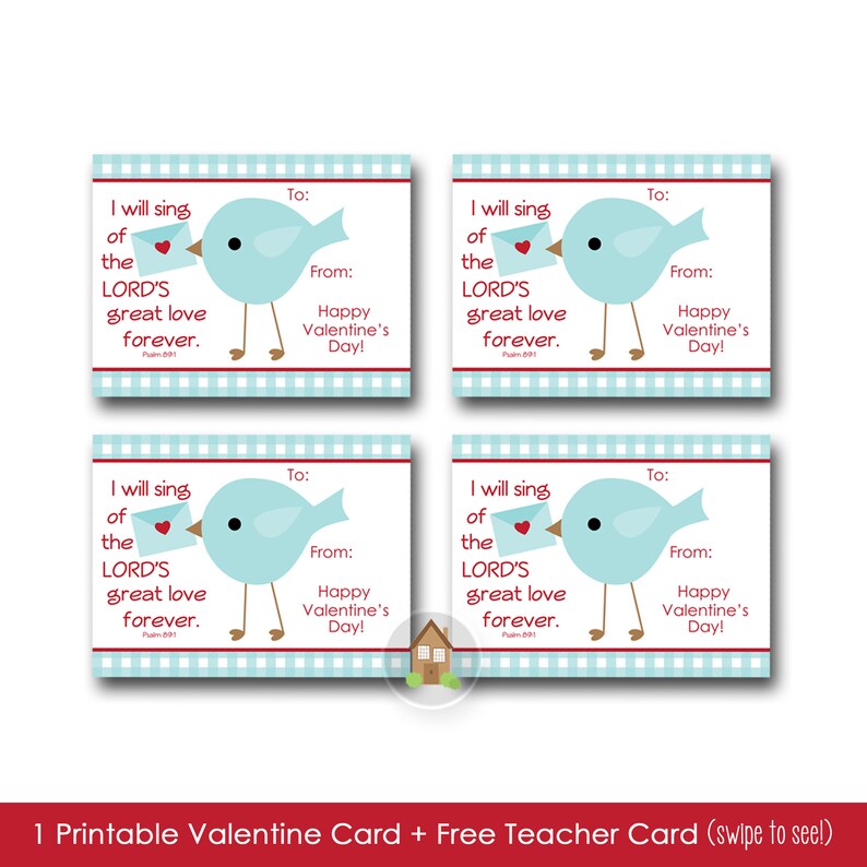 Kids Classroom Valentine Card Sweet Blue Bird Valentine - Etsy