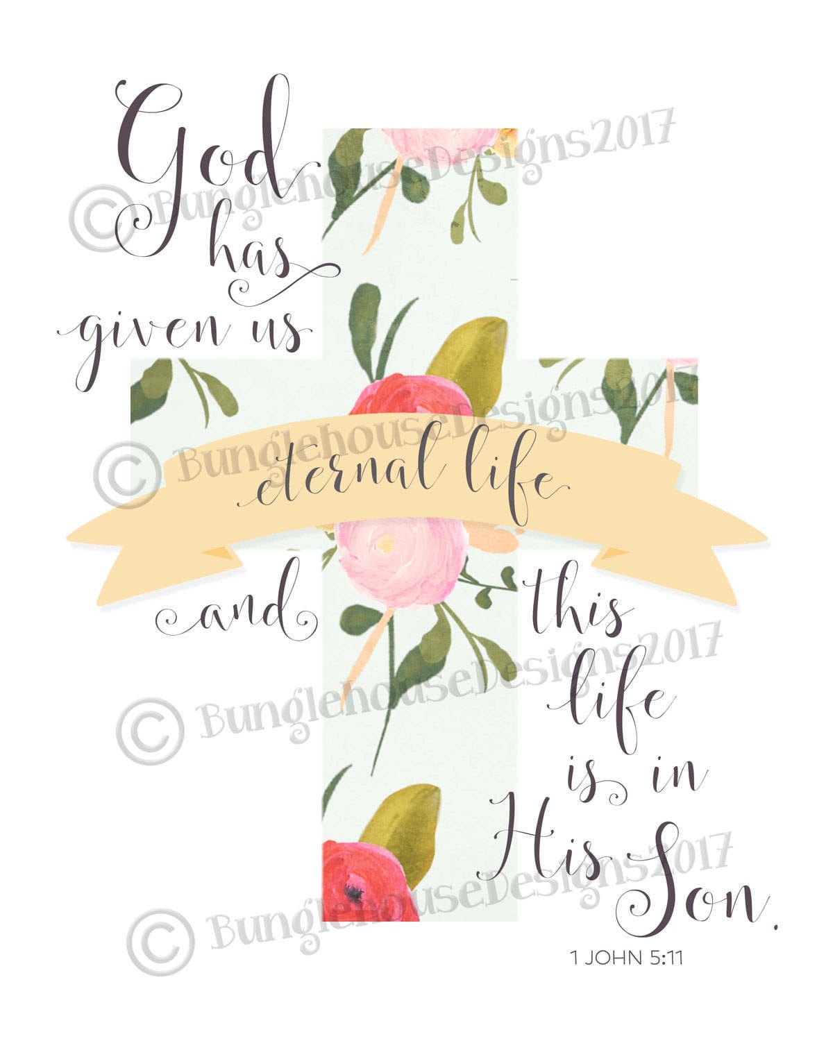 Easter Cross Scripture Printable | Christian Resurrection Wall Art ...