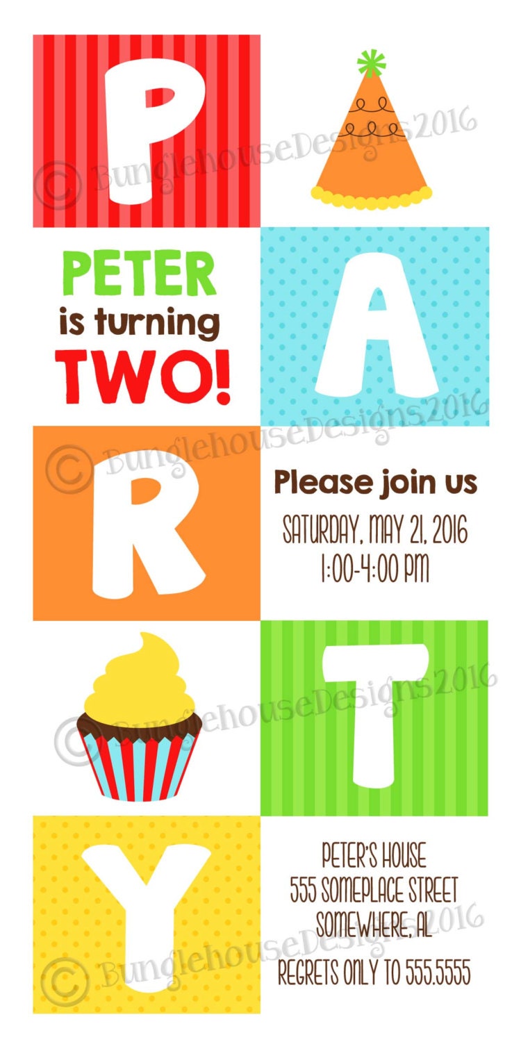Colorful Birthday Party Invitation 4x8 Printable Kid's - Etsy