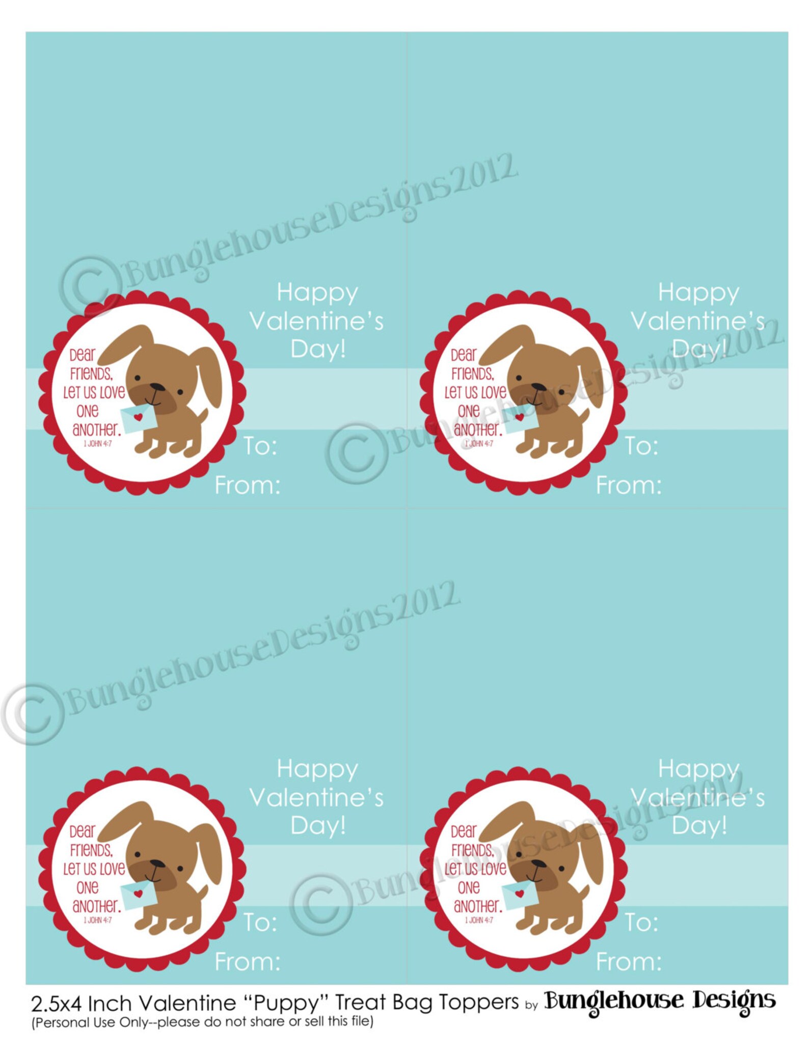 Kids Valentine Treat Bag Topper Puppy Dog Valentine DIY - Etsy