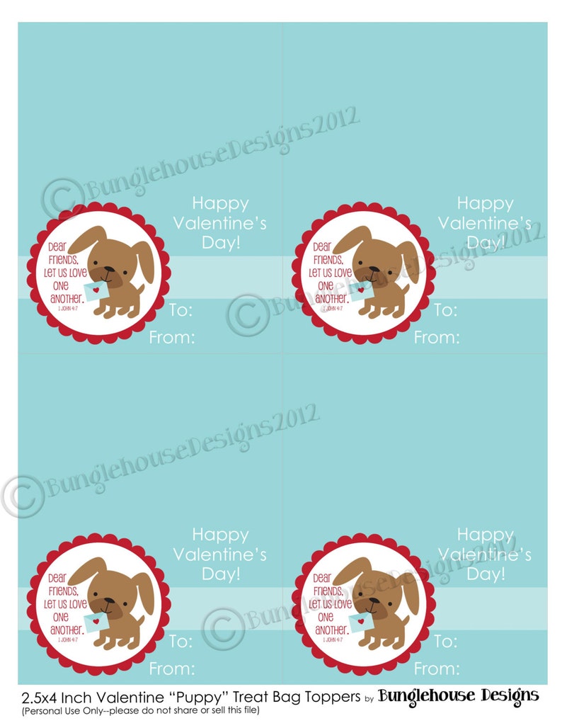 Kids Valentine Treat Bag Topper Puppy Dog Valentine DIY | Etsy