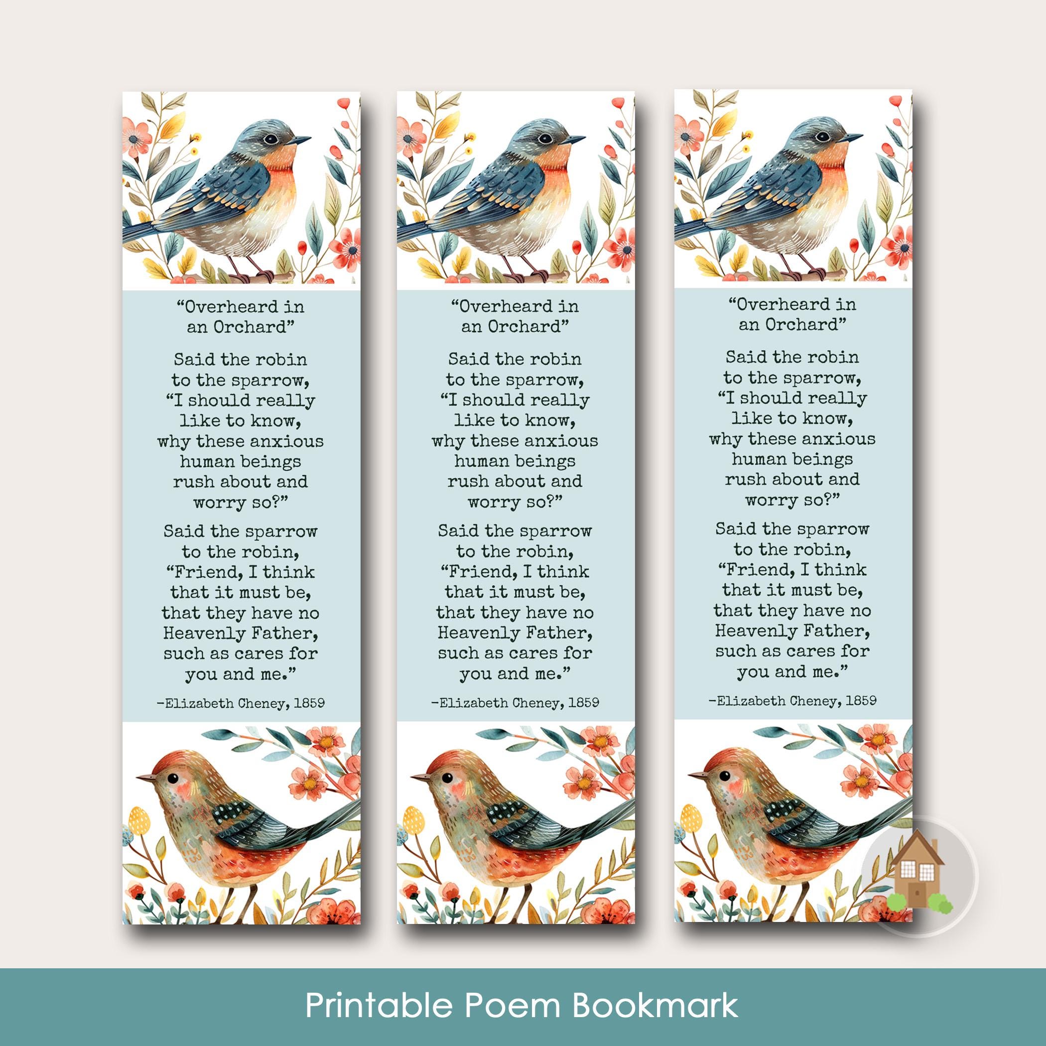 Printable Bookmark Poem | Said the Robin to the Sparrow | Overheard in ...