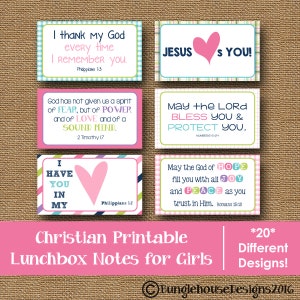 Lunch Box Notes for Girls | Printable Christian Lunchbox Cards | Bible ...
