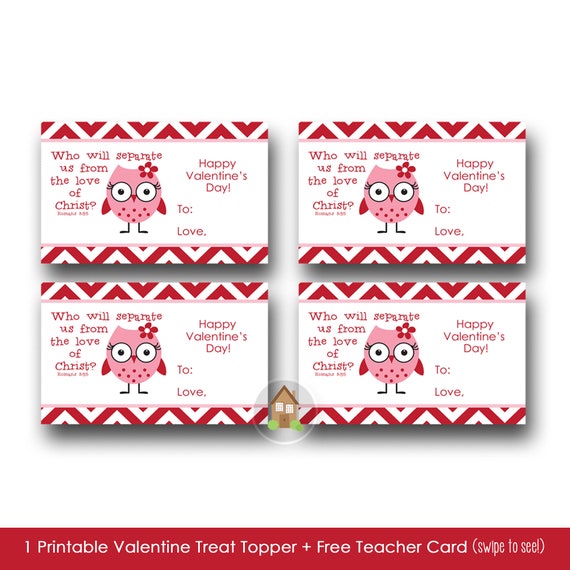 Owl Valentine Treat Bag Topper for Kids Treat Label DIY | Etsy