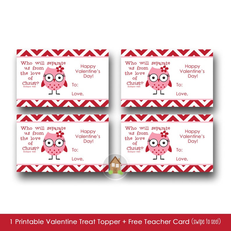 Owl Valentine Treat Bag Topper for Kids Treat Label DIY | Etsy