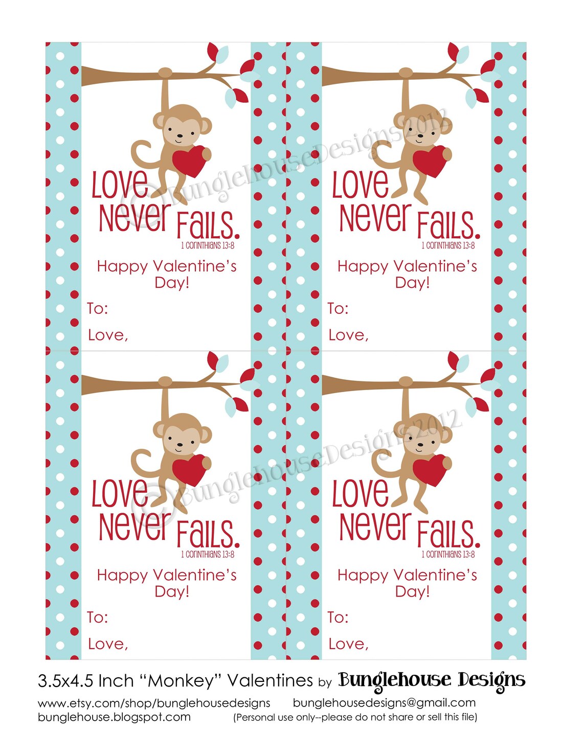 Kids Valentine Card Monkey Valentine DIY PRINTABLE | Etsy