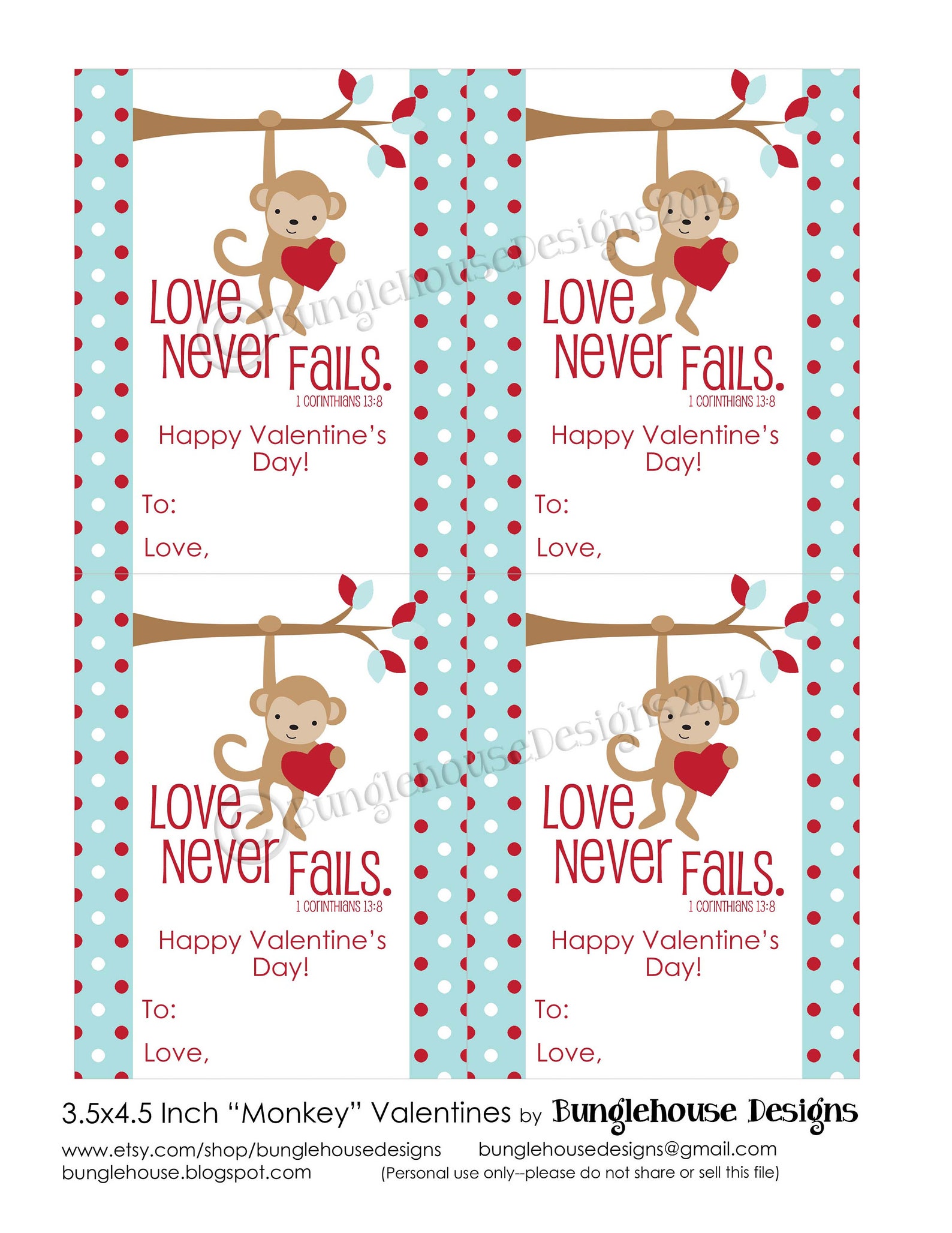 Kids Valentine Card Monkey Valentine DIY PRINTABLE - Etsy