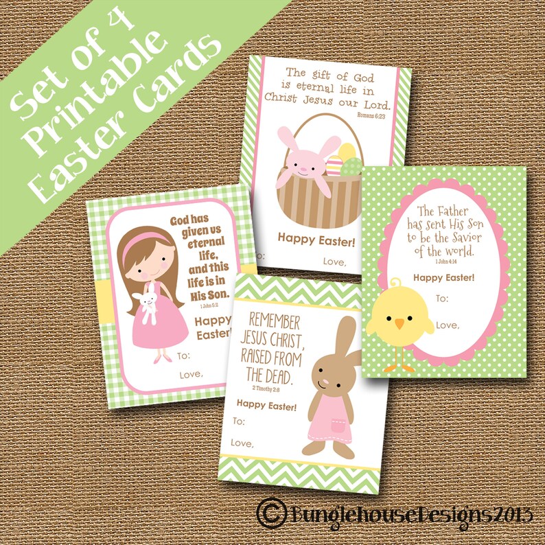 Set of 4 Printable Children's Easter Cards Religious - Etsy