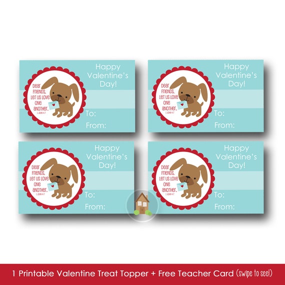 Kids Valentine Treat Bag Topper Puppy Dog Valentine DIY | Etsy