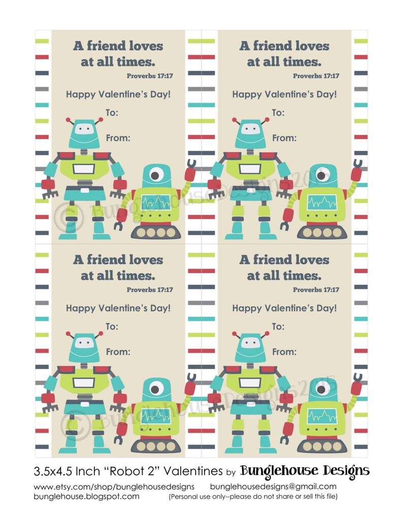 Robot Valentine Card DIY PRINTABLE Boy Valentine - Etsy