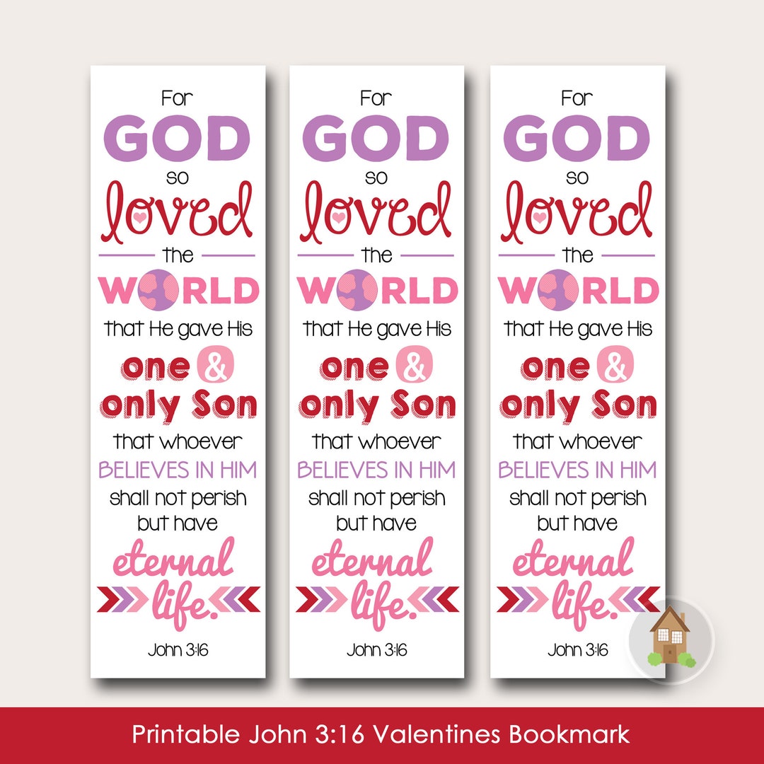 John 3:16 Printable Valentines Bookmark, Valentine's Day Religious ...