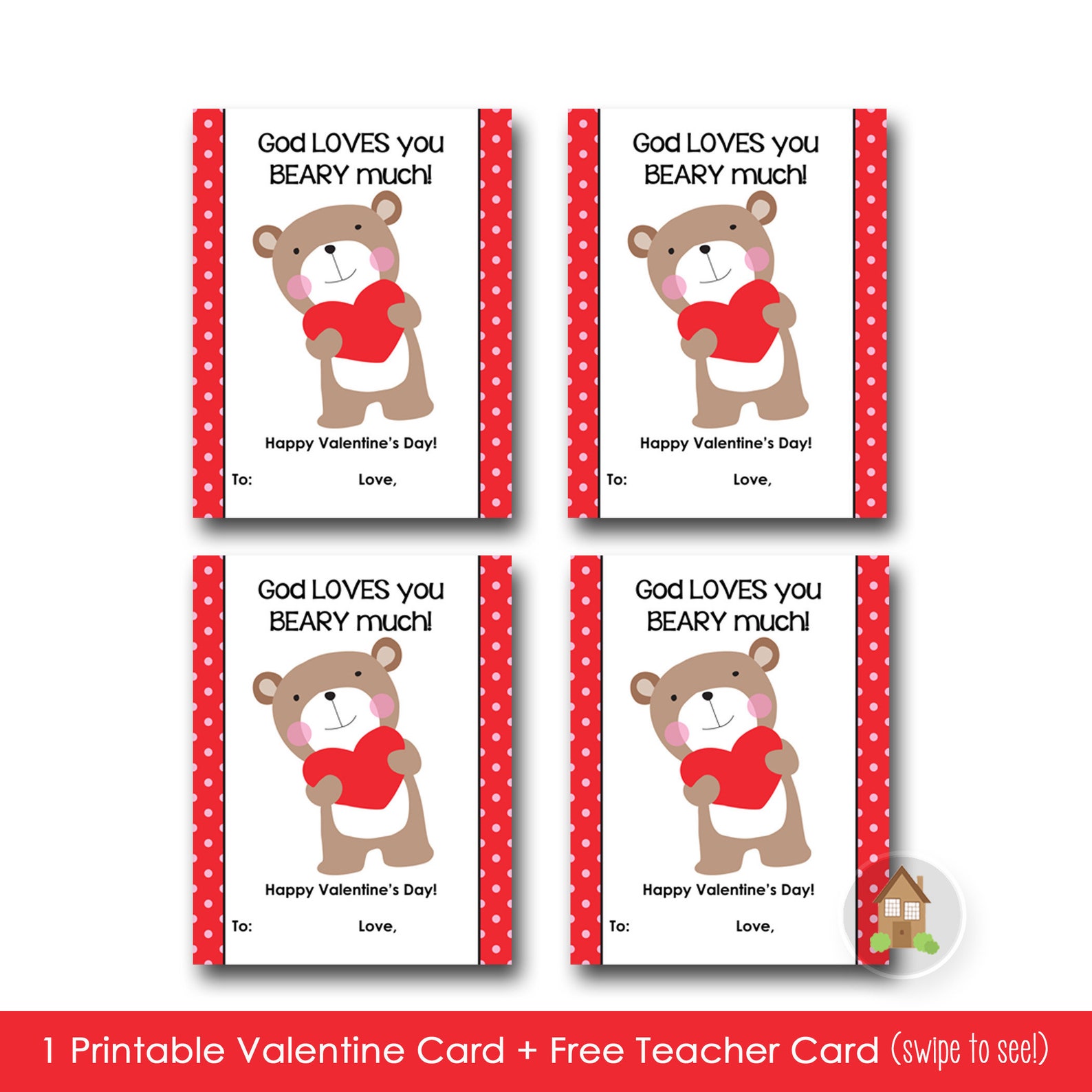 God Loves You Beary Much Valentine Bear With Heart Valentine - Etsy