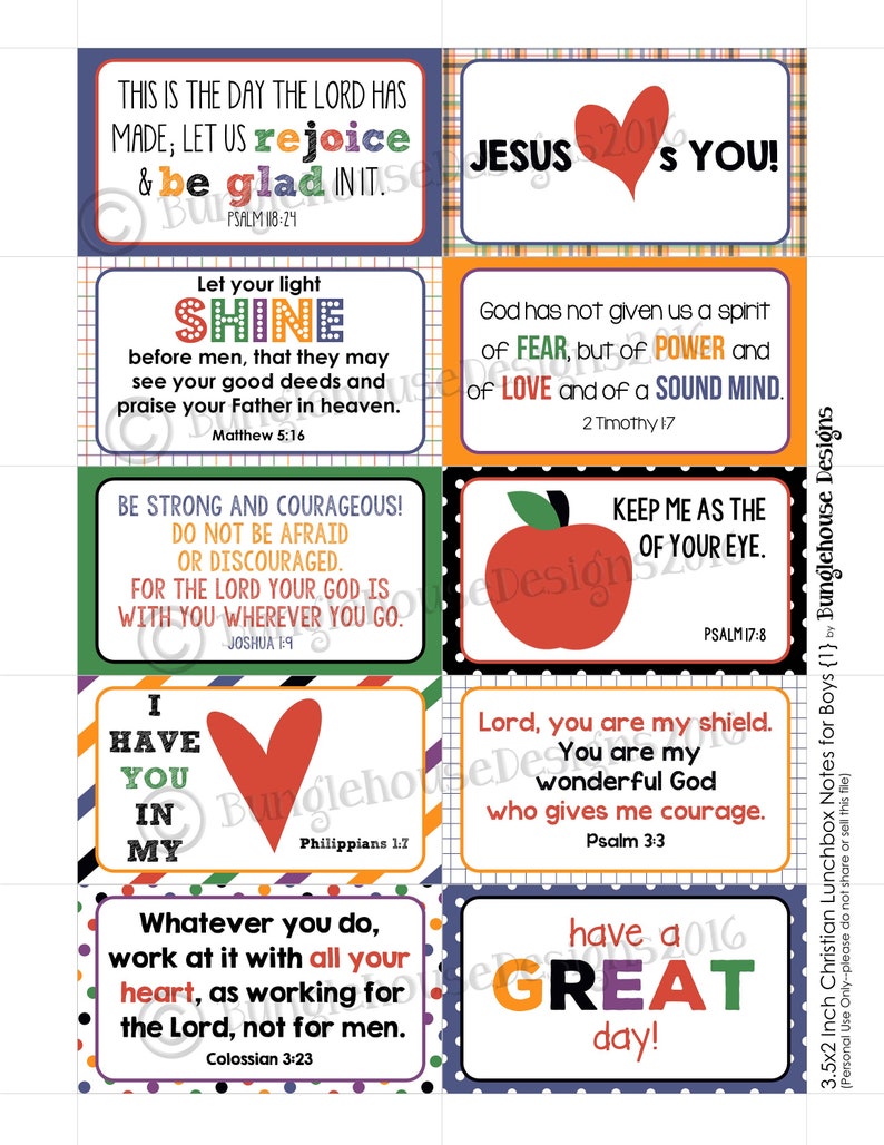 Printable Lunch Notes for Boys Bible Verse Encouragement - Etsy