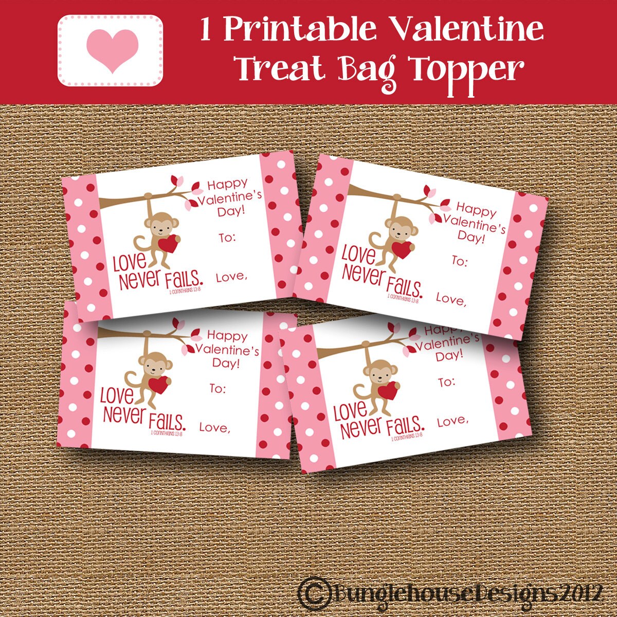 Girls Valentine Treat Bag Topper for Kids Monkey Valentine | Etsy