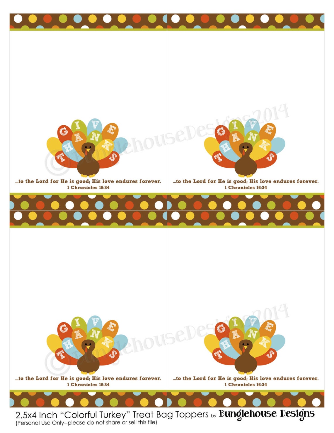 Thanksgiving Treat Bag Toppers for Kids Colorful Turkey - Etsy