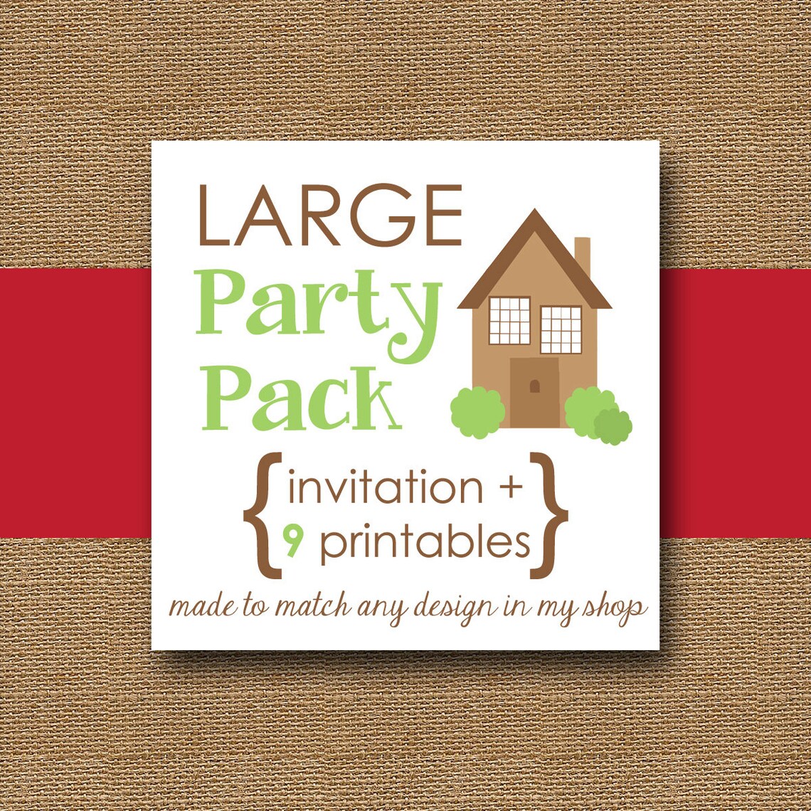LARGE Printable Party Pack - You Choose Invitation Design and Nine (9 ...