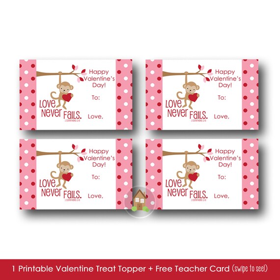 Girls Valentine Treat Bag Topper for Kids Monkey Valentine | Etsy