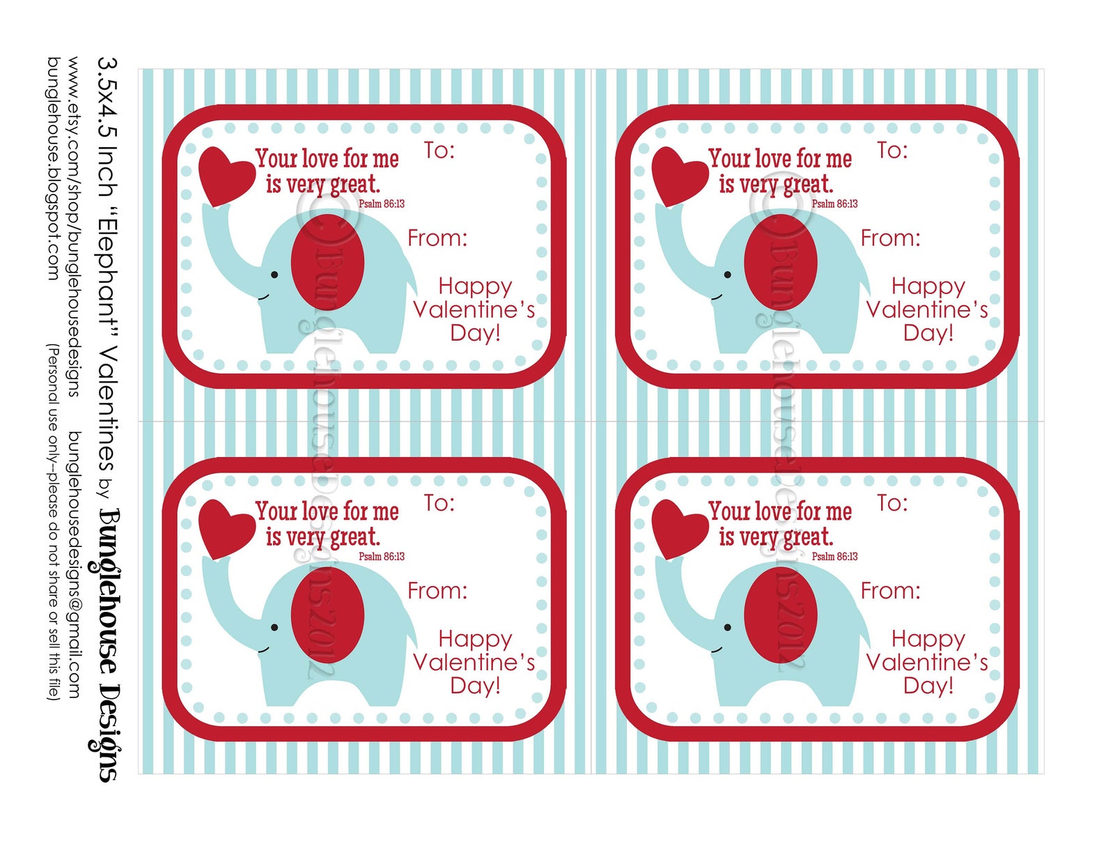 Elephant Valentine Classroom Valentine for Kids Christian - Etsy