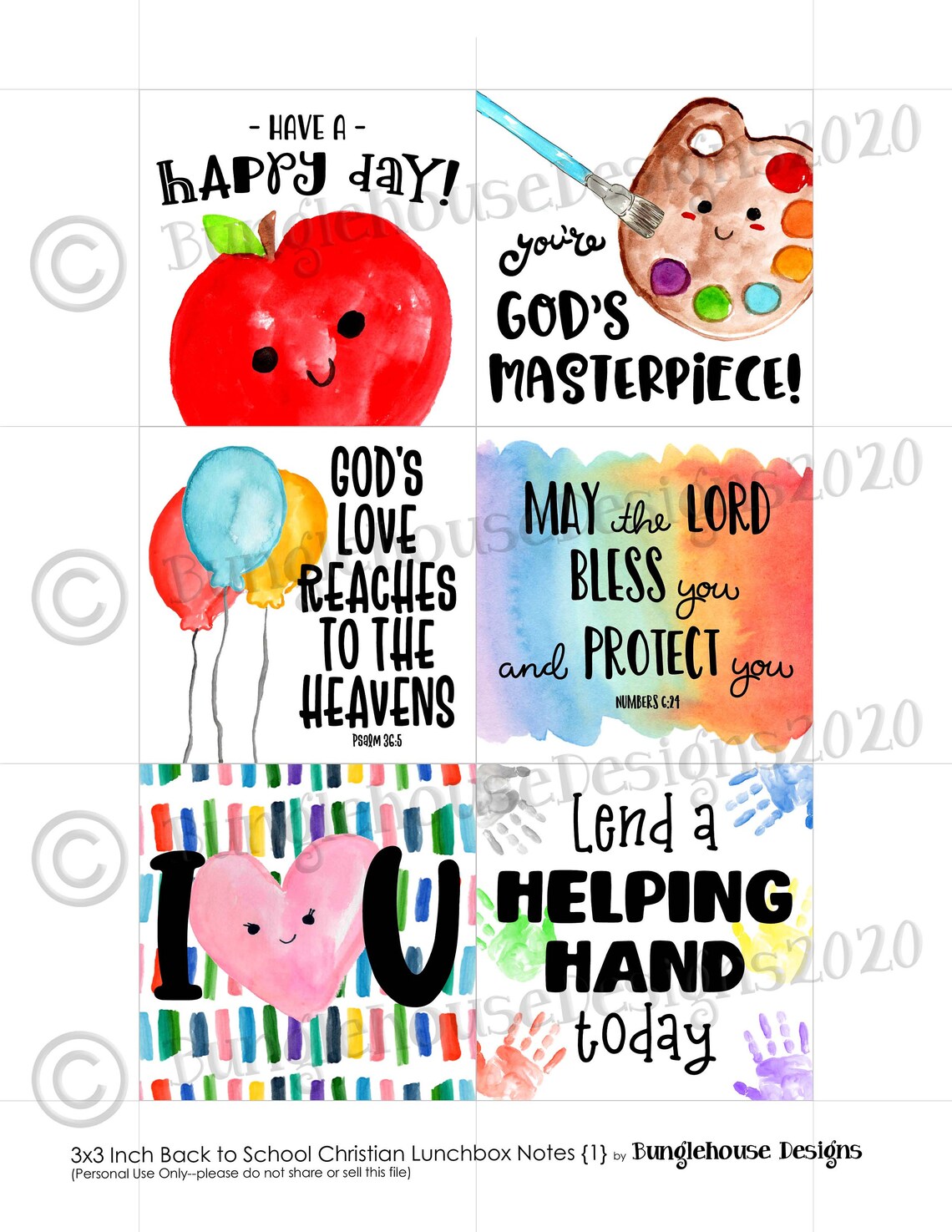 Cute Christian Lunchbox Notes for Kids, Watercolor Lunch Notes With ...
