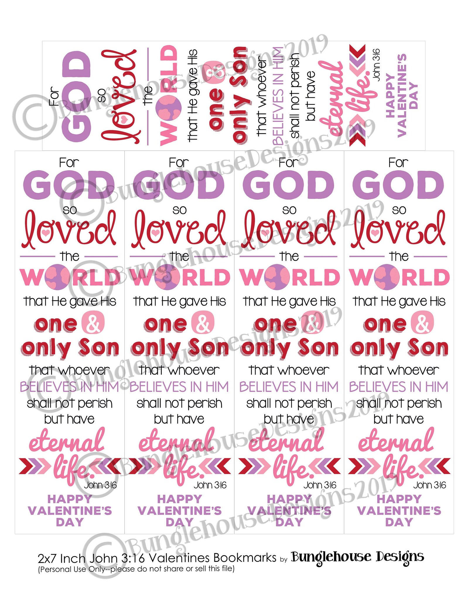 John 3:16 Printable Valentines Bookmark Valentine's Day - Etsy