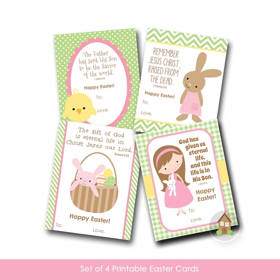 Set of 4 Printable Children's Easter Cards Religious - Etsy