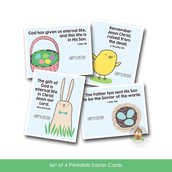 Cute Easter Scripture Cards for Kids Printable Easter Cards | Etsy