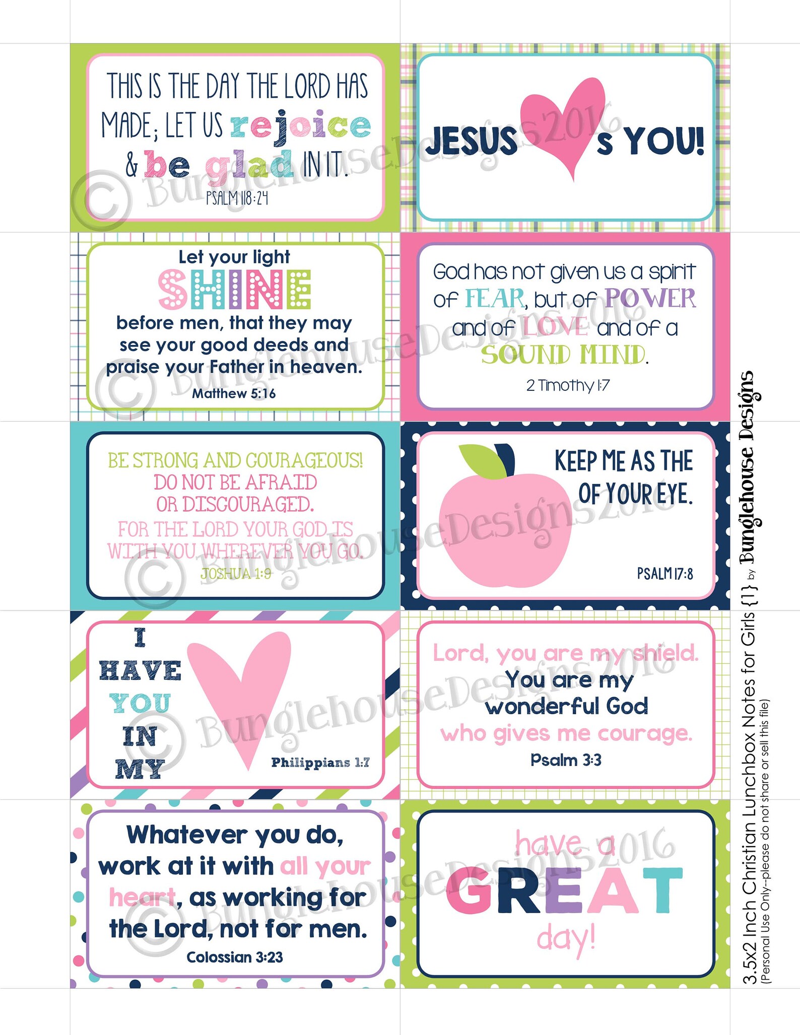 Lunch Box Notes for Girls | Printable Christian Lunchbox Cards | Bible ...