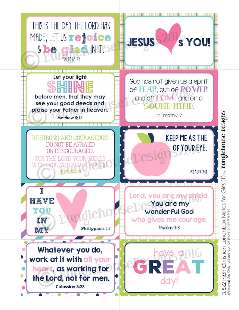 Lunch Box Notes for Girls Printable Christian Lunchbox Cards - Etsy