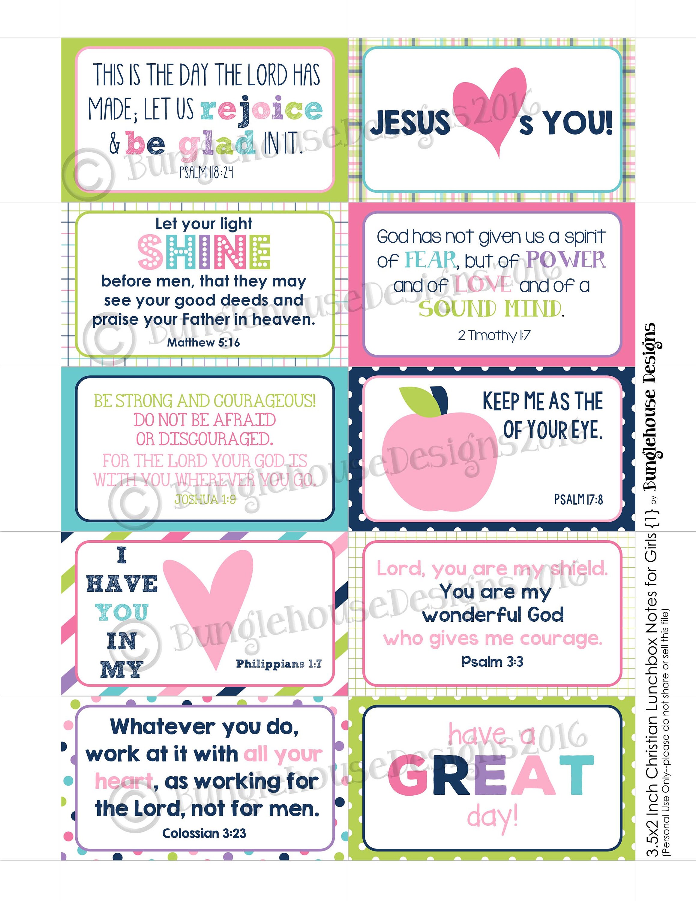 Lunch Box Notes for Girls Printable Christian Lunchbox Cards | Etsy