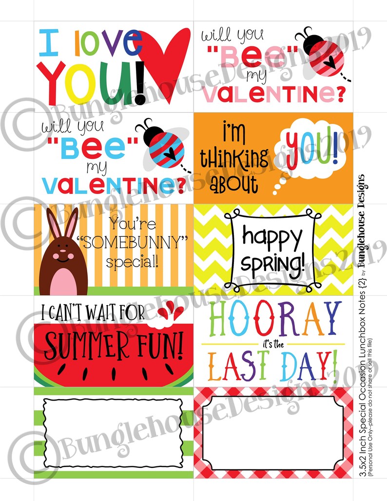 Printable Lunch Box Notes for Special Occasions and Seasons | Etsy