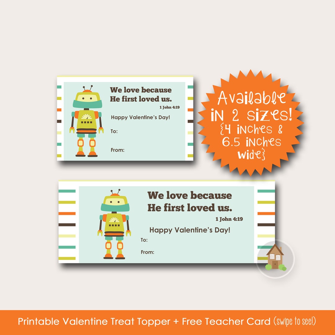 Robot Valentine Treat Bag Toppers With Bible Verse - Etsy