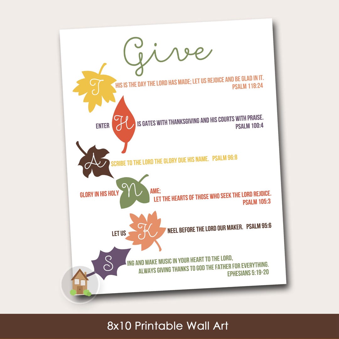 Give Thanks Printable | Thanksgiving Wall Art | 8x10 Scripture, Bible ...