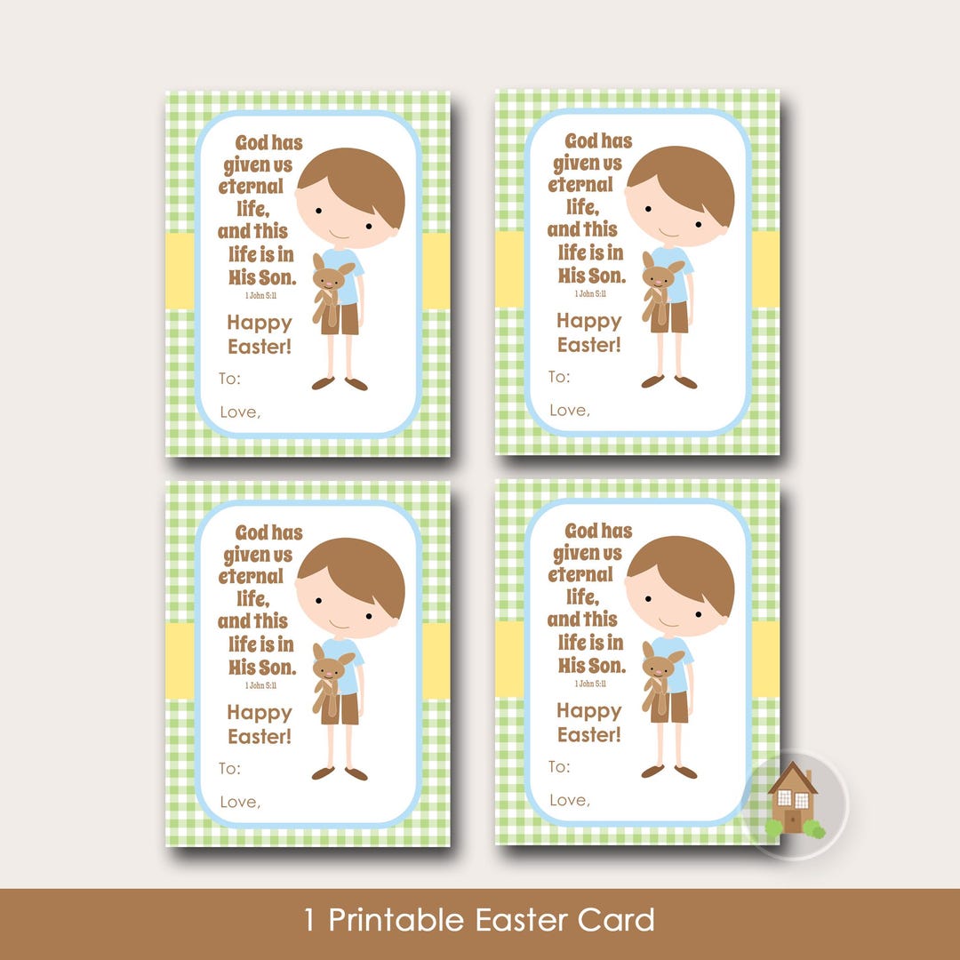 Kids Easter Card | Boy With Bunny Card | Printable Scripture, Bible ...
