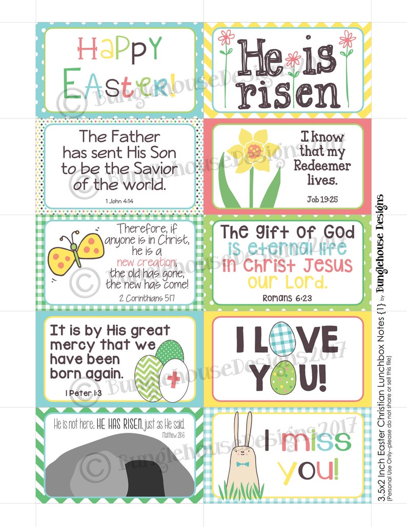 Easter Lunch Box Notes Printable Scripture Lunchbox Cards - Etsy