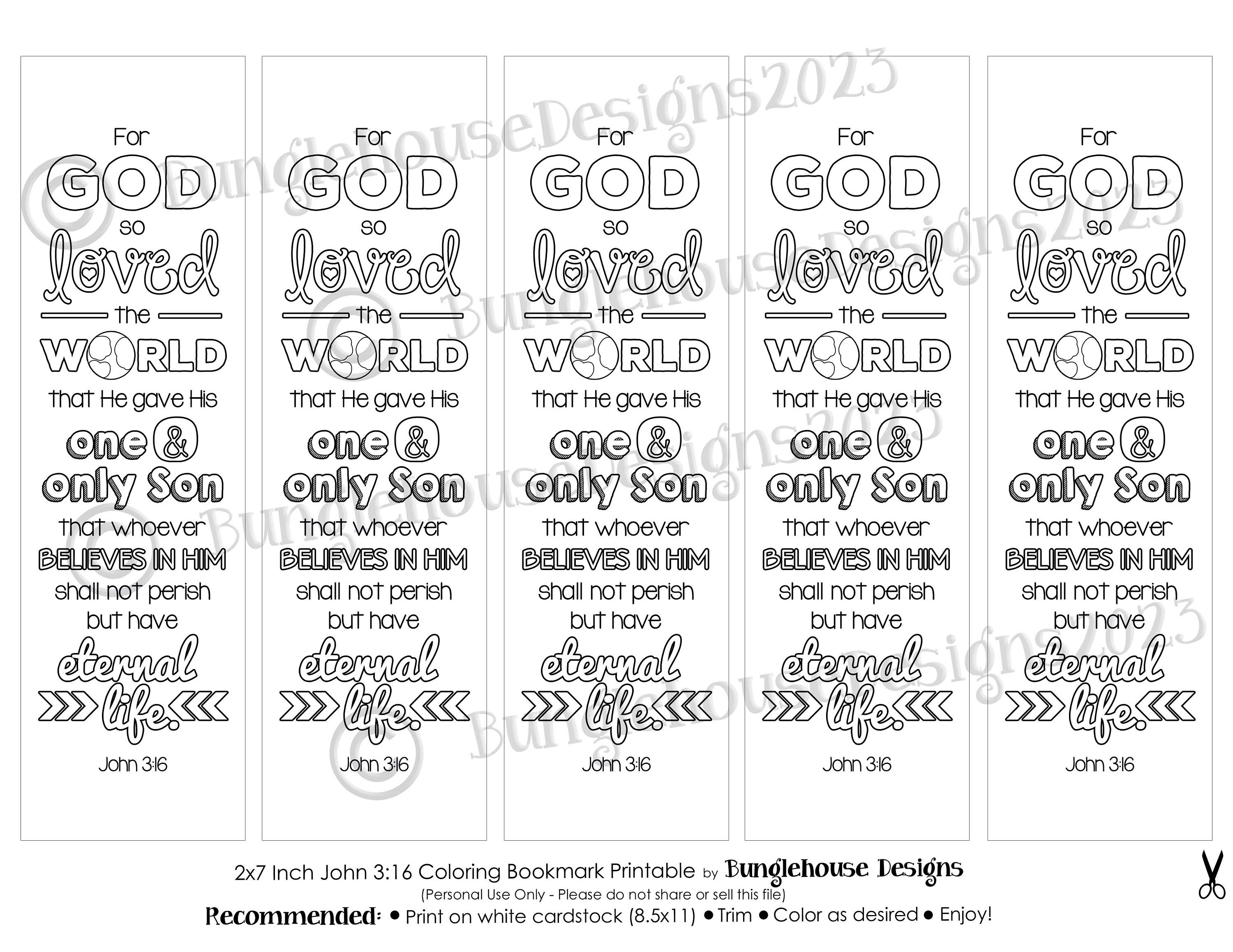 John 3:16 Printable Coloring Bookmark | Coloring Project for Sunday ...