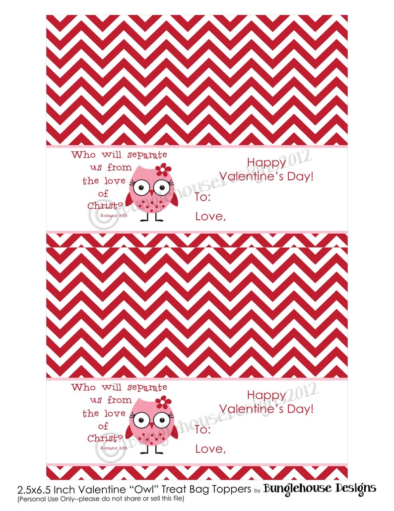 Owl Valentine | Treat Bag Topper for Kids | Treat Label | DIY PRINTABLE ...