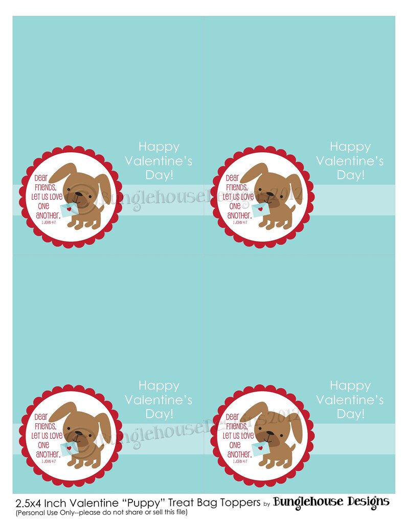 Kids Valentine Treat Bag Topper Puppy Dog Valentine DIY - Etsy