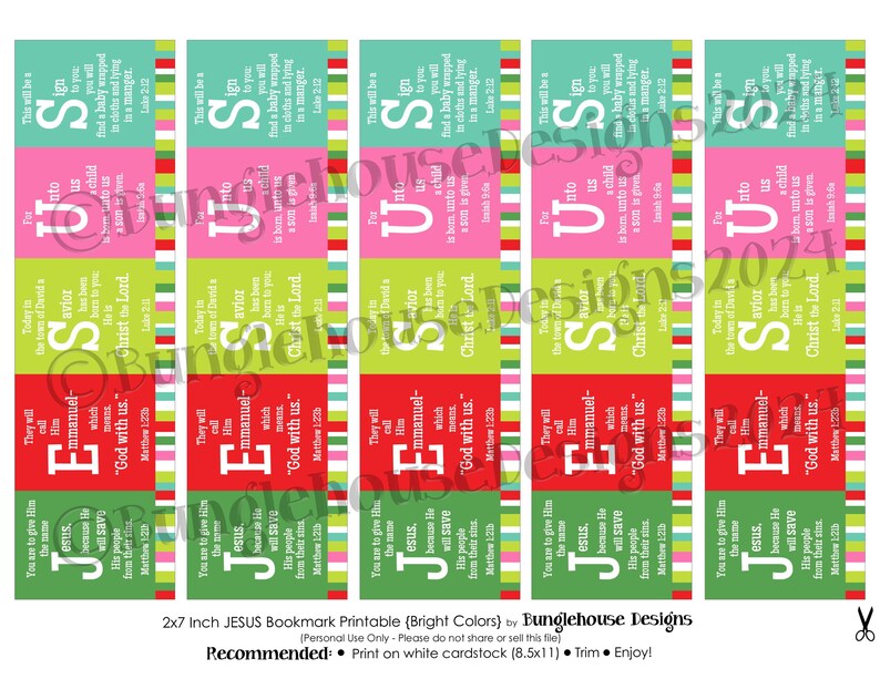 Printable JESUS Christmas Bookmark in Bright Colors | Christmas ...