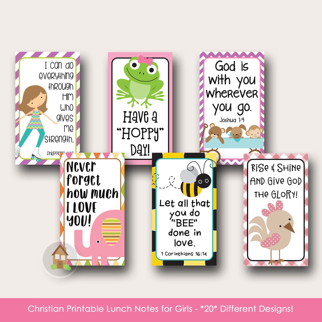 Christian Printable Lunch Box Notes for Little Girls or Preschoolers ...