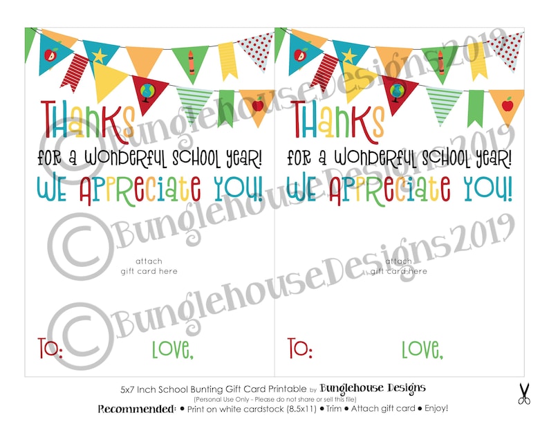 Teacher Appreciation Gift Card Holder | Printable Year End Teacher Gift ...