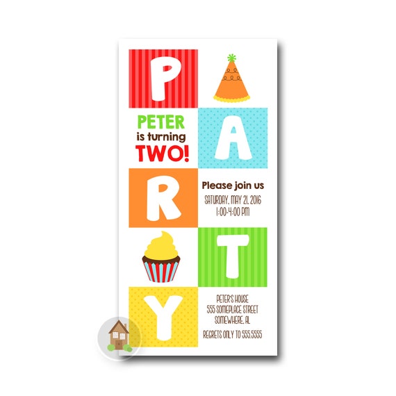 Colorful Birthday Party Invitation 4x8 Printable Kid's - Etsy