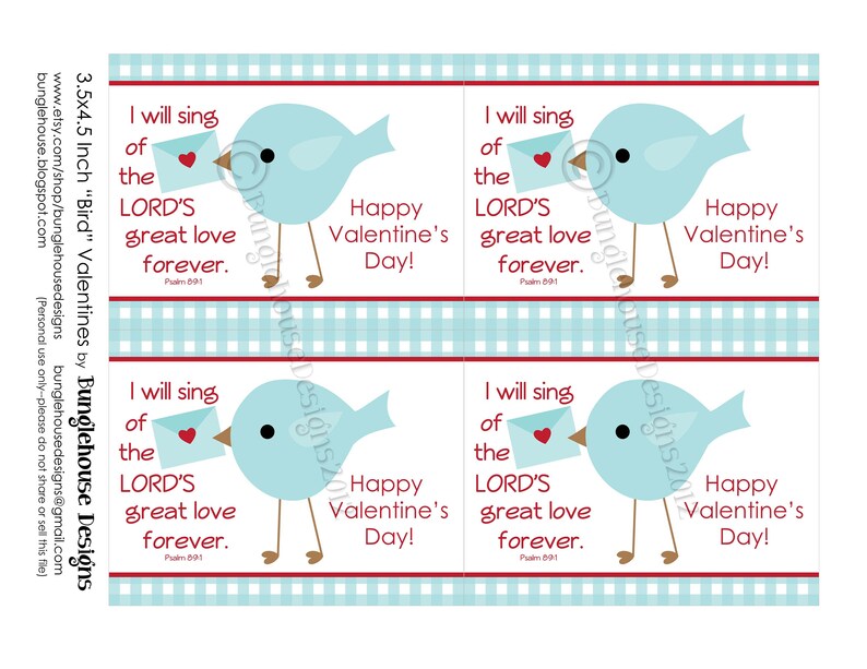 Kids Classroom Valentine Card | Sweet Blue Bird Valentine | DIY Digital ...