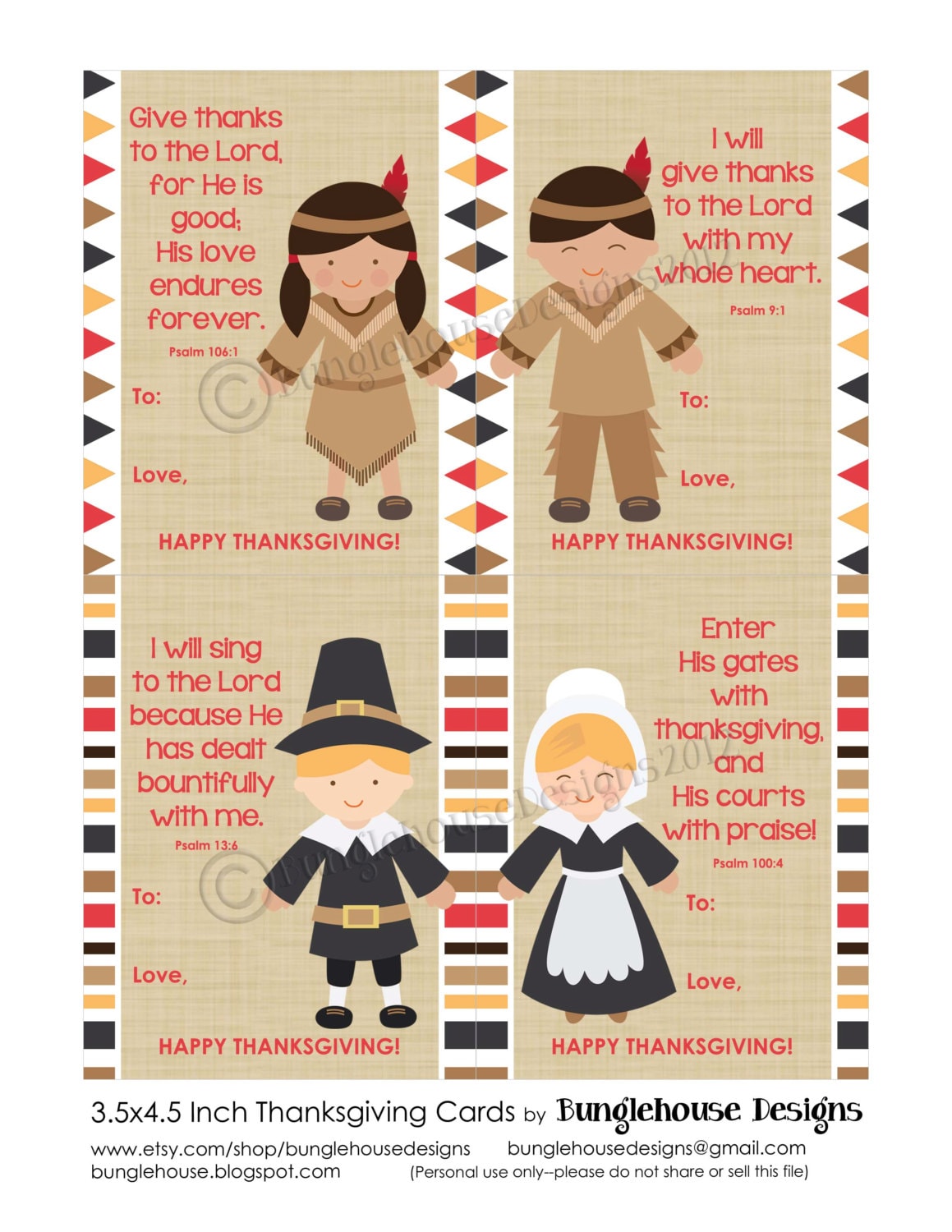 Thanksgiving Scripture Cards for Kids Pilgrim and Indian | Etsy